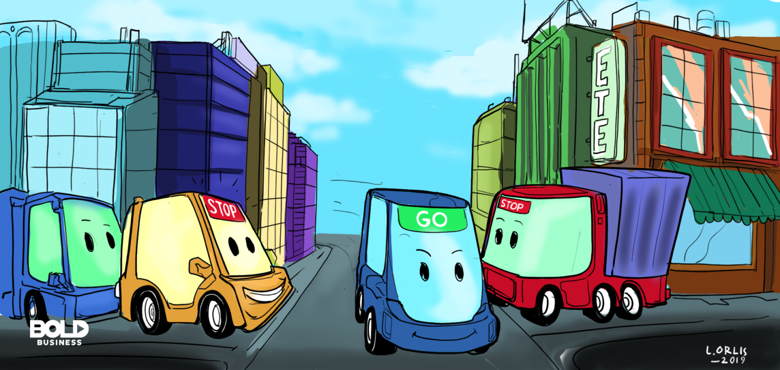 Mobility and Tech Intersect In A Smart Traffic Management System Cartoon